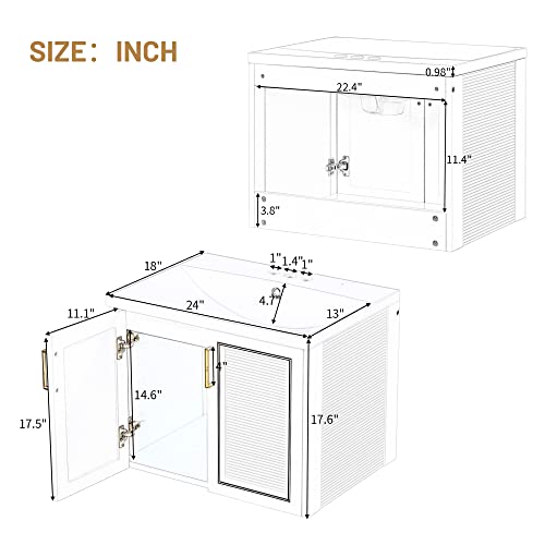 Bathroom Vanities24 inch with Sink,Floating Vanity Bathroom,with Two Shutter Doors, Solid Wood & MDF Board, White