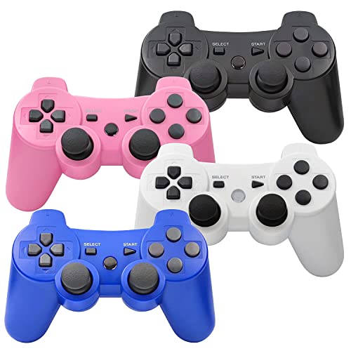 Zeion PS3 Controller Wireless, Gaming Remote Joystick for Play 3 with Charger Cable Cord (Black, Pink, White, Blue)