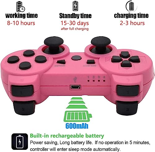 Zeion PS3 Controller Wireless, Gaming Remote Joystick for Play 3 with Charger Cable Cord (Black, Pink, White, Blue)