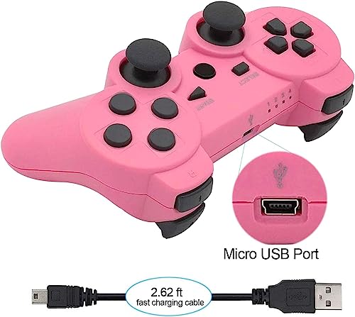 Zeion PS3 Controller Wireless, Gaming Remote Joystick for Play 3 with Charger Cable Cord (Black, Pink, White, Blue)