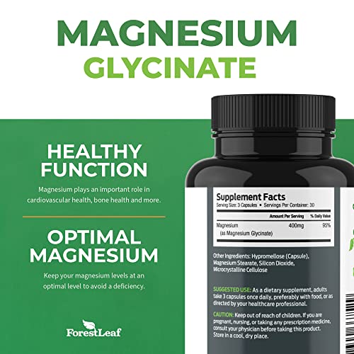 Pure Magnesium Glycinate Capsules - High Absorption Magnesium Glycinate - Pure Mag Bisglycinate for Stress, Bones, Muscles, Nerves, Sleep, Relaxation & Heart Health - Non GMO & Gluten Free (90 Count)