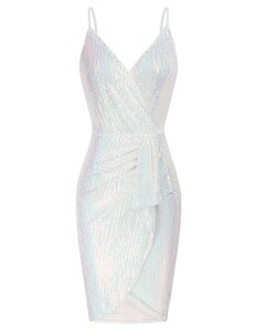 grace karin cocktail dresses for wedding guest wrap v neck bodycon dress white+rainbow m