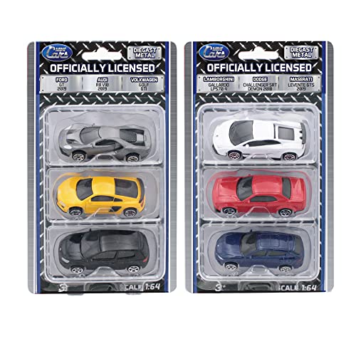 Just For Laughs 6 Diecast Metal Cars, 1:64 Scale Mini Cars, Officially Licensed - Lamborghini Gallardo Superleggara, Dodge Challenger, Maserati Levante GTS, Ford GT, Audi R8 Coupe, Volkswagon Golf GTI