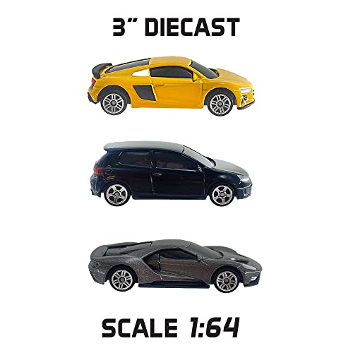 Just For Laughs 6 Diecast Metal Cars, 1:64 Scale Mini Cars, Officially Licensed - Lamborghini Gallardo Superleggara, Dodge Challenger, Maserati Levante GTS, Ford GT, Audi R8 Coupe, Volkswagon Golf GTI