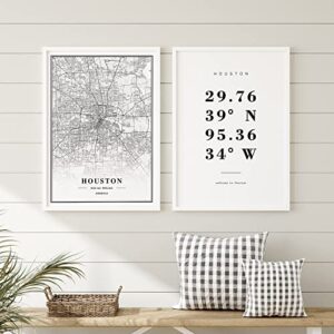 Dear Mapper Houston United States View Abstract Road Modern Map Art Minimalist Painting Black and White Canvas Line Art Print Poster Art Print Poster Home Decor (Set of 3 Unframed) (12x16inch)