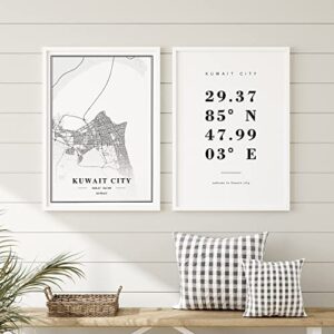 Dear Mapper Kuwait View Abstract Road Modern Map Art Minimalist Painting Black and White Canvas Line Art Print Poster Art Print Poster Home Decor (Set of 3 Unframed) (12x16inch)