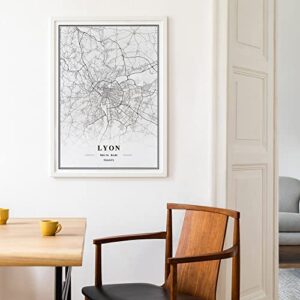 Dear Mapper Lyon France View Abstract Road Modern Map Art Minimalist Painting Black and White Canvas Line Art Print Poster Art Print Poster Home Decor (Set of 3 Unframed) (12x16inch)