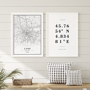 Dear Mapper Lyon France View Abstract Road Modern Map Art Minimalist Painting Black and White Canvas Line Art Print Poster Art Print Poster Home Decor (Set of 3 Unframed) (12x16inch)