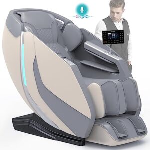 pudo 2023 4d massage chair full body | zero gravity shiatsu massage chairs recliner with ai voice with heated sl track bluetooth speaker airbag yoga stretch, foot roller auto legrest (beige)