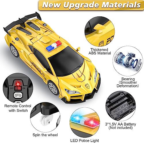 LNNKINE Remote Control Car, Transform Robot RC Cars, 2.4Ghz Transforming Police Car Toy with LED Light, One-Button Deformation and 360° Rotating Drifting, Toys for 5+ Year Old Boys/Girls