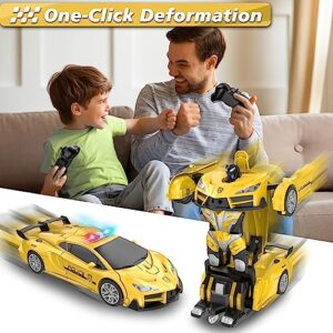 LNNKINE Remote Control Car, Transform Robot RC Cars, 2.4Ghz Transforming Police Car Toy with LED Light, One-Button Deformation and 360° Rotating Drifting, Toys for 5+ Year Old Boys/Girls