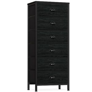 furnulem dresser for bedroom with 6 drawers, tall chest of drawers, black storage organizer tower for office, entryway, living room with wooden top(black oak)