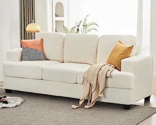 VanAcc 89" Sofa, Comfy Sofa Couch with Extra Deep Seats, Modern Sofa- 3 Seater Sofa, Couch for Living Room Apartment Lounge, Offwhite Bouclé