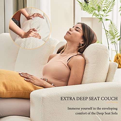 VanAcc 89" Sofa, Comfy Sofa Couch with Extra Deep Seats, Modern Sofa- 3 Seater Sofa, Couch for Living Room Apartment Lounge, Offwhite Bouclé