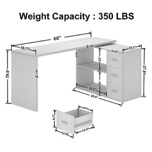 HSH White L Shaped Desk with Drawers Shelves, Corner Home Office Desk L Shape with Storage Cabinet, Large Wood Computer Desk for PC Executive Work Writing Study, Modern Living Room Bedroom Table,60 In