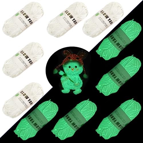 5 Pcs Glow in The Dark Yarn,Luminous Yarn for Crocheting,Glowing Yarn,Sewing Supplies for DIY Arts, Crafts & Sewing Beginners Glow in The Dark Party(55 Yards Per Roll) (White)