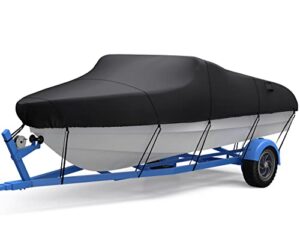 vigorvan heavy duty 600d marine grade boat cover, 20'-22' trailerable waterproof boat covers, anti-uv & windproof boat cover fits v-hull, tri-hull, fishing boat, runabout, bass boat, ski boat, black