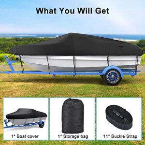 Vigorvan Heavy Duty 600D Marine Grade Boat Cover, 20'-22' Trailerable Waterproof Boat Covers, Anti-UV & Windproof Boat Cover Fits V-Hull, Tri-Hull, Fishing Boat, Runabout, Bass Boat, Ski Boat, Black