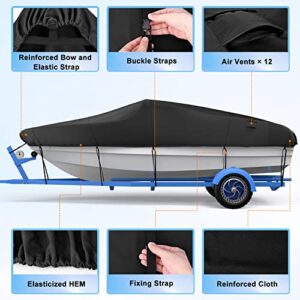 Vigorvan Heavy Duty 600D Marine Grade Boat Cover, 20'-22' Trailerable Waterproof Boat Covers, Anti-UV & Windproof Boat Cover Fits V-Hull, Tri-Hull, Fishing Boat, Runabout, Bass Boat, Ski Boat, Black