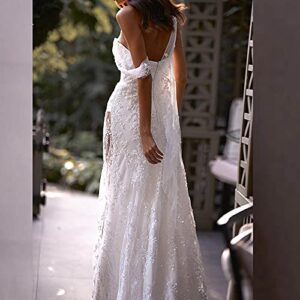 Women's Illusion Lace Beach Wedding Dresses for Bride 2023 Summer Bridal Gowns Sleeveless A-Line Slit Evening Dresses