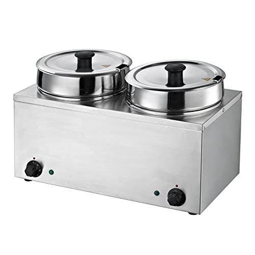 EASYROSE Commercial Food Warmer 2X6.9QT Round Soup Pot Steam Table Food Warmer Buffet Bain Marie Pot with Temperature Control & Lids, Electric Soup Warmer for Catering and Restaurants - 110V, 400W