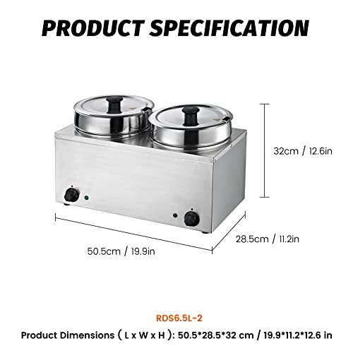 EASYROSE Commercial Food Warmer 2X6.9QT Round Soup Pot Steam Table Food Warmer Buffet Bain Marie Pot with Temperature Control & Lids, Electric Soup Warmer for Catering and Restaurants - 110V, 400W