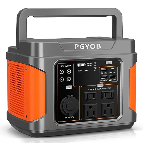 PGYOB 300W Portable Power Station, 296Wh Outdoor Solar Generator Backup Ternary Battery Pure Sine Wave Power Pack with AC/DC Outlet, PD USB-C Outlet for Home, Camping, RV, Blackout, CPAP