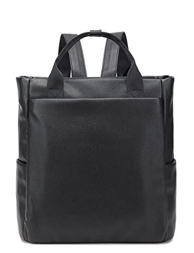 LORADI Convertible Laptop Tote Bag, Faux Leather Backpack Fit for 14 inches Laptop, Black