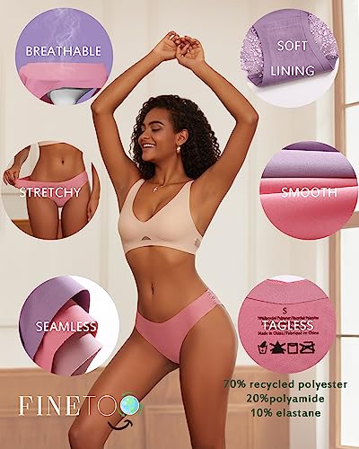 FINETOO Underwear for Women Lace Sexy Hipster V Cut No Show Bikini Panties Seamless Cheeky 5 Pack S-XL