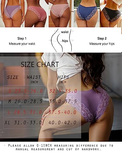 FINETOO Underwear for Women Lace Sexy Hipster V Cut No Show Bikini Panties Seamless Cheeky 5 Pack S-XL