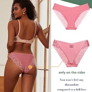 FINETOO Underwear for Women Lace Sexy Hipster V Cut No Show Bikini Panties Seamless Cheeky 5 Pack S-XL