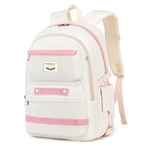 virturevi school backpack for girls waterproof laptop backpack school bag bookbag for teen girls cream