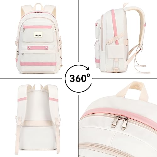 VIRTUREVI School Backpack for Girls Waterproof Laptop Backpack School Bag Bookbag for Teen Girls Cream