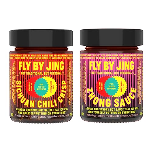 FLYBYJING Essential Duo - Premium Authentic Sichuan Chili Crisp and Zhong Sauce - Spicy, Umami Rich, Gluten-Free, Non-GMO - Elevates the Flavor of Any Dish - Perfect for Stir-fries, Dumplings, Noodles and More (6 oz each, Pack of 2)