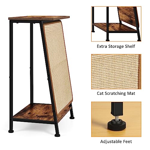 Modern End Table with Cat Bed, Cat Scratching Post Wood Cat Furniture Table Side Table with Small Cat House Cat Bed Table with Replaceable Sisal Scratch Scratching Pad Mat for Living Room Bedroom