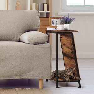 Modern End Table with Cat Bed, Cat Scratching Post Wood Cat Furniture Table Side Table with Small Cat House Cat Bed Table with Replaceable Sisal Scratch Scratching Pad Mat for Living Room Bedroom