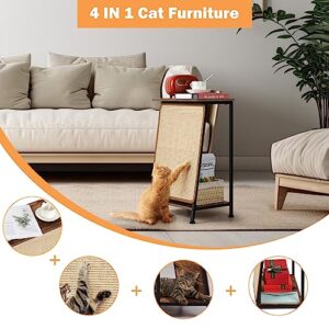 Modern End Table with Cat Bed, Cat Scratching Post Wood Cat Furniture Table Side Table with Small Cat House Cat Bed Table with Replaceable Sisal Scratch Scratching Pad Mat for Living Room Bedroom