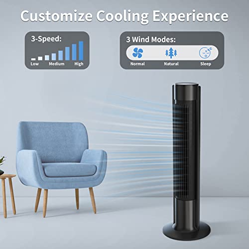 ACHAZEL 120°Oscillating Fan with Remote, 42" Tower Fan with 3 Speeds, 8H Timer, LED Display, Powerful Quiet Standing Bladeless Floor Fans for Home Office Bedroom Living Room