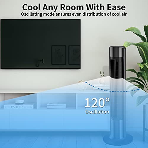 ACHAZEL 120°Oscillating Fan with Remote, 42" Tower Fan with 3 Speeds, 8H Timer, LED Display, Powerful Quiet Standing Bladeless Floor Fans for Home Office Bedroom Living Room