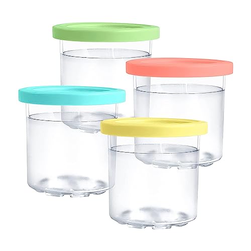 CXQ 4 Pack Replacement Ice Cream Pint with Lid，Compatible with Ninja Creami Ice Cream Maker: NC301, NC300, NC299AMZ Series (Pink/Yellow/Blue/Green)