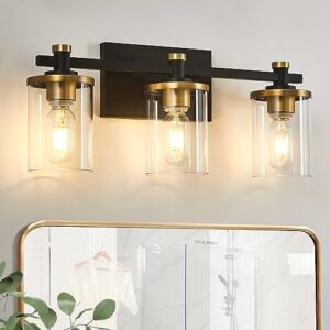 atocif bathroom vanity light 3-light, black and gold bathroom light fixtures with clear glass shade, vintage bathroom vanity lights, modern wall sconce for bathroom, living room, hallway, bedroom