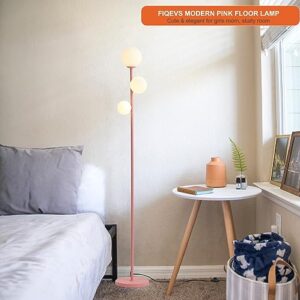 Fiqevs Pink Floor Lamp with Sphere Frosted Glass Shade, 3 Globe Mid Century Modern Floor Lamp with Three 3000K LED Bulbs, Cute LED Tall Standing Lamp for Living Room, Girls Room, Bedroom