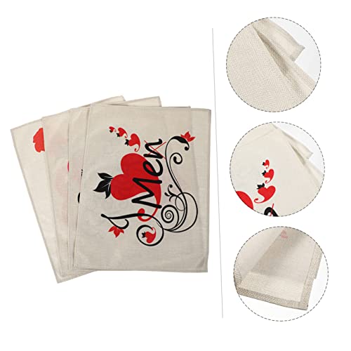 STOBOK 4pcs Valentine's Day Placemat Linen Placemats Embroidered Table Runner Table Placemats Burlap Kitchen Placemats Jute Placemats Linen Table Runner Household Placemat Dinnerware Mat