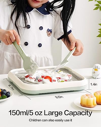 MOKKOM Ice Cream Maker, Rolled Ice Cream Maker with 2 Spatulas, Ice Cream Maker Machine for Home Kids, Frozen Fruit Ice Cream Maker Frozen Yogurt Maker Machine - Green