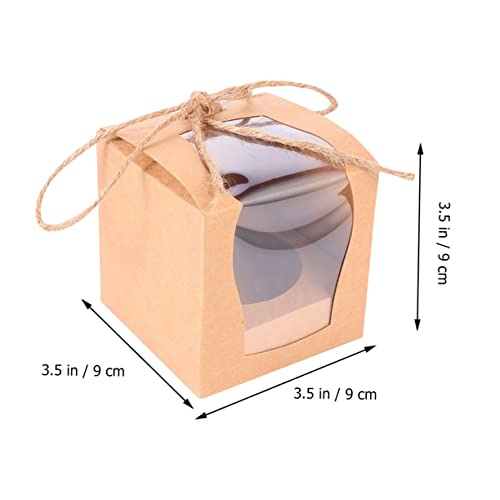 STOBOK 10pcs Cupcake Packing Boxes Kraft Cupcake Boxes Mini Cake Boxes Sheer Ribbon Clear Cake Box Wedding Candy Boxes Take-out Container Pastry Gift Box Transparent Cake Box Cake Holder