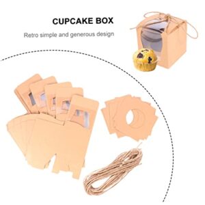 STOBOK 10pcs Cupcake Packing Boxes Kraft Cupcake Boxes Mini Cake Boxes Sheer Ribbon Clear Cake Box Wedding Candy Boxes Take-out Container Pastry Gift Box Transparent Cake Box Cake Holder