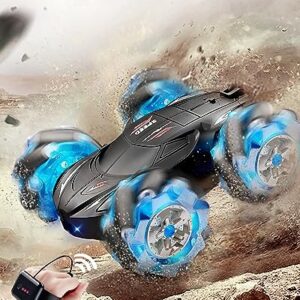 Jovow RC Stunt Car, 2.4GHz 4WD Gesture Sensing Remote Control Car with Cool Light and Music, Double-Sided 360° Flips RC Cars for Boys Age 6-12 4-7 8-12 Birthday Gifts Toy Cars(Blue)