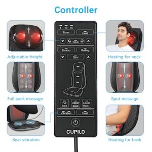 CuPiLo Shiatsu Back Neck Massager with Heat, Kneading Full Body Massage Chair for Back Pain, Inflatable Flaps, Electric Massage Seat Cushion, Seat Massage Pad, Christmas Gifts for Dad, Mom, Him, Her