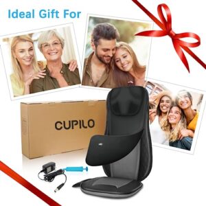 CuPiLo Shiatsu Back Neck Massager with Heat, Kneading Full Body Massage Chair for Back Pain, Inflatable Flaps, Electric Massage Seat Cushion, Seat Massage Pad, Christmas Gifts for Dad, Mom, Him, Her