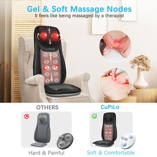 CuPiLo Shiatsu Back Neck Massager with Heat, Kneading Full Body Massage Chair for Back Pain, Inflatable Flaps, Electric Massage Seat Cushion, Seat Massage Pad, Christmas Gifts for Dad, Mom, Him, Her